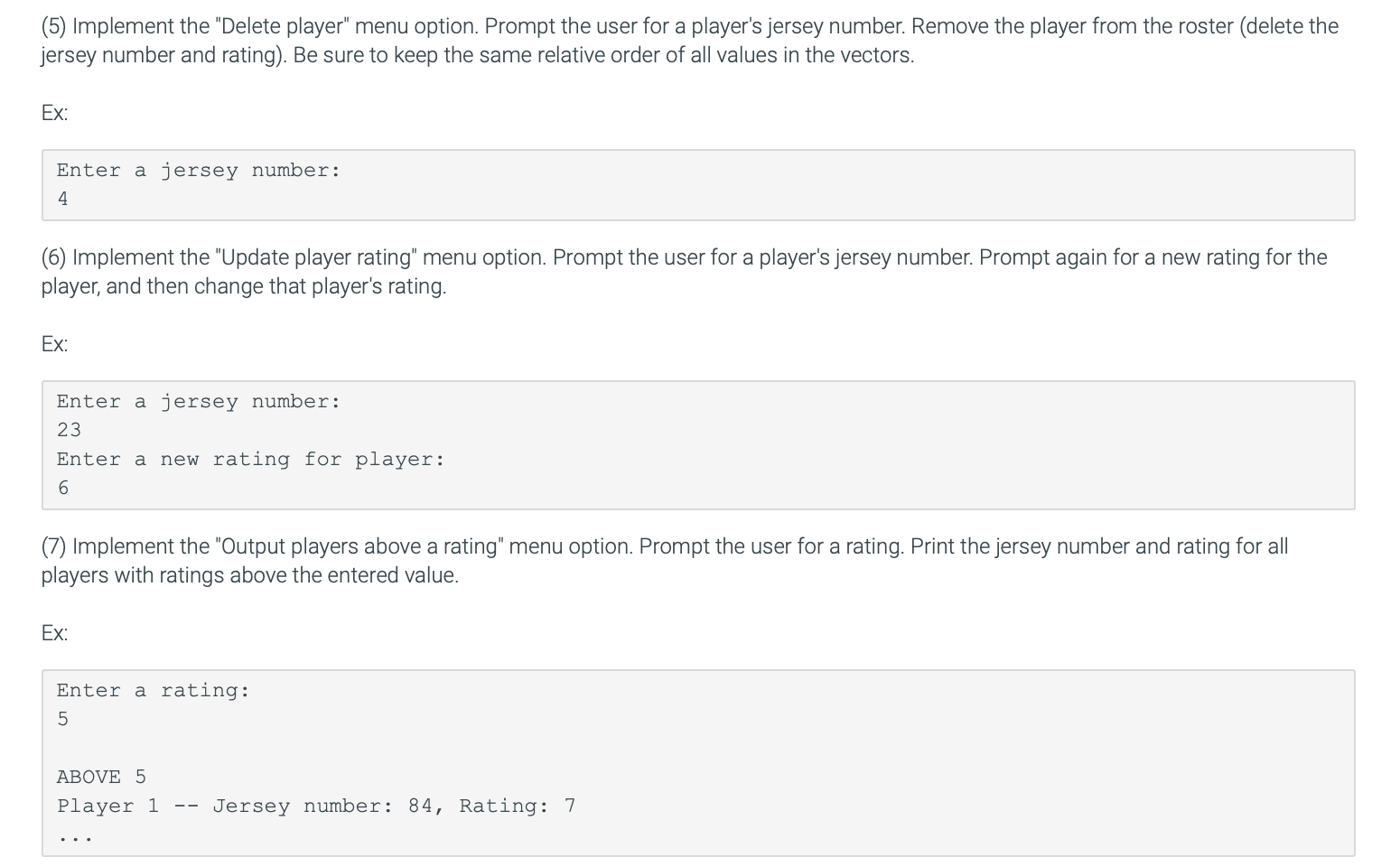 Solved (2) Implement a menu of options for a user to modify | Chegg.com