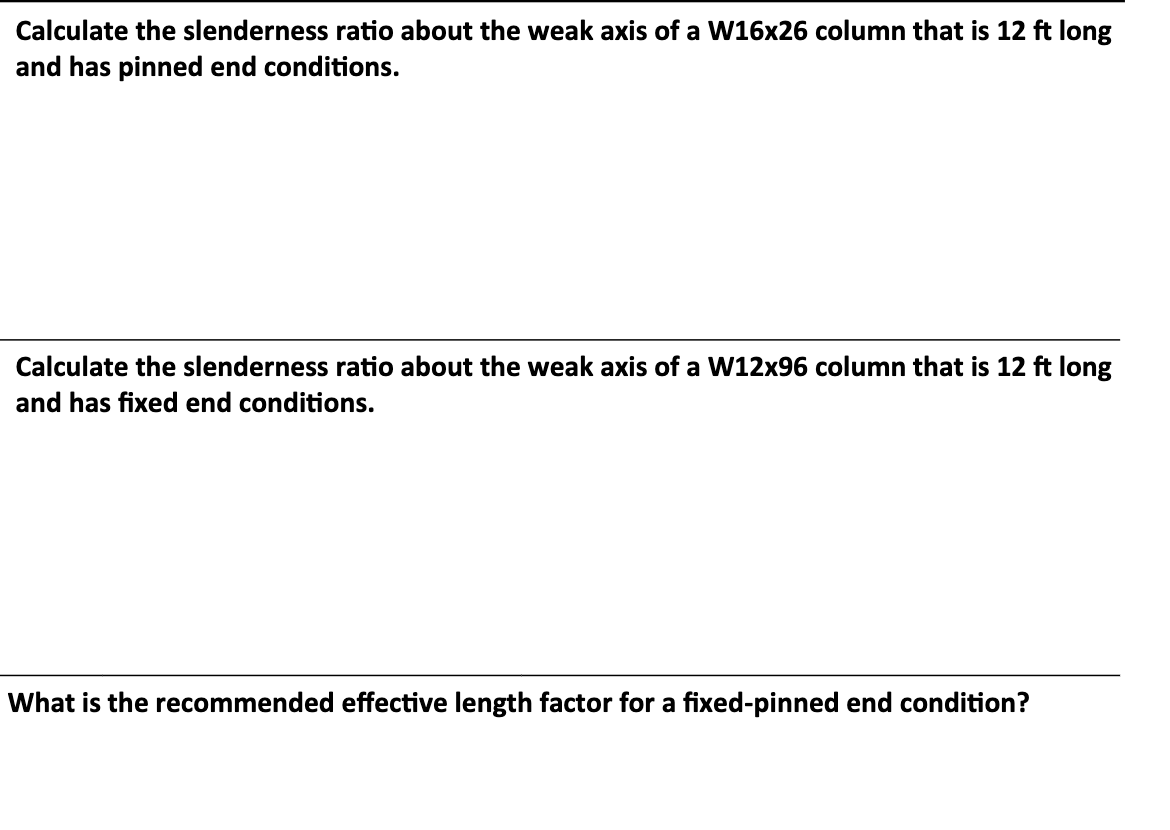Calculate the slenderness ratio about the weak axis | Chegg.com