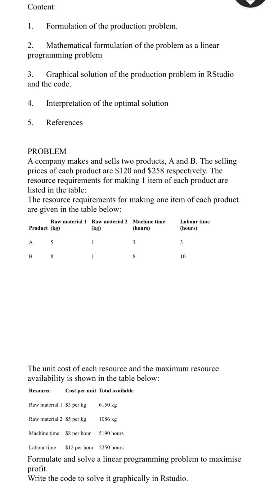 Solved Content: 1. Formulation of the production problem. 2. | Chegg.com