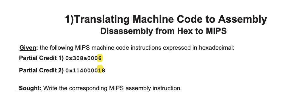 Solved 1)Translating Machine Code to Assembly Disassembly | Chegg.com