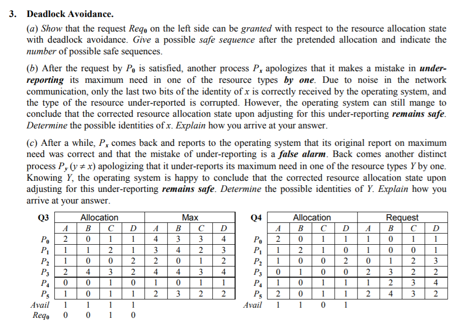 Solved 3. Deadlock Avoidance. (a) Show that the request Req, | Chegg.com