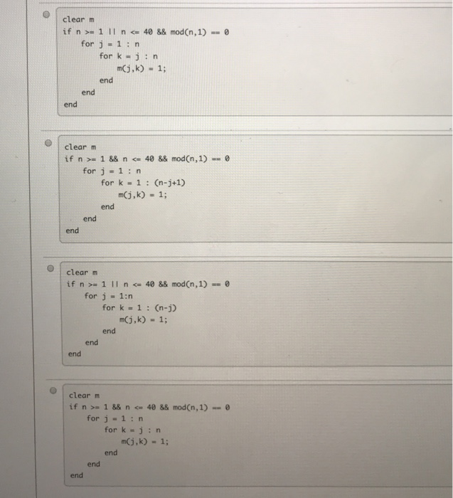 Solved Which code fragment will create a matrix of the form | Chegg.com