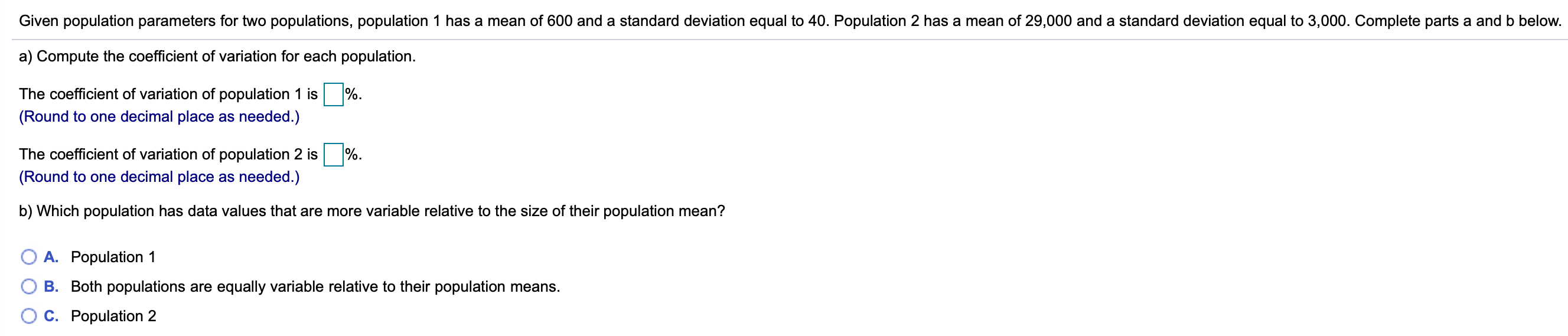 Solved Given population parameters for two populations, | Chegg.com