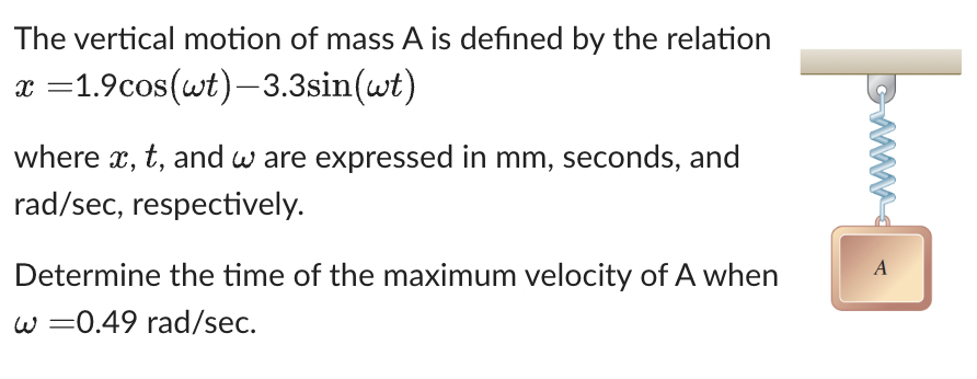 Solved The vertical motion of mass A ﻿is defined by the | Chegg.com