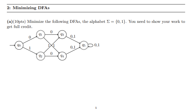 Solved (a)(10pts) Minimize the following DFAs, the alphabet | Chegg.com