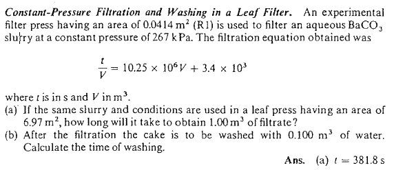 Solved Constant-Pressure Filtration and Washing in a Leaf | Chegg.com