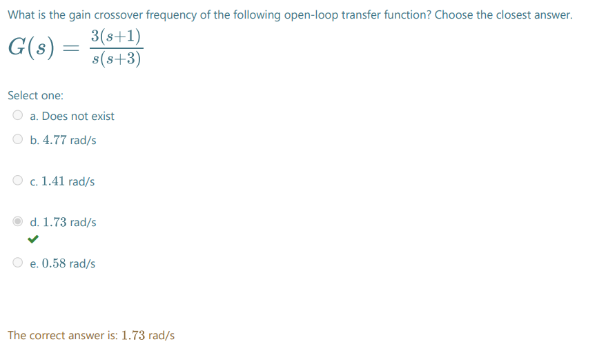 Solved What is the gain crossover frequency of the following | Chegg.com