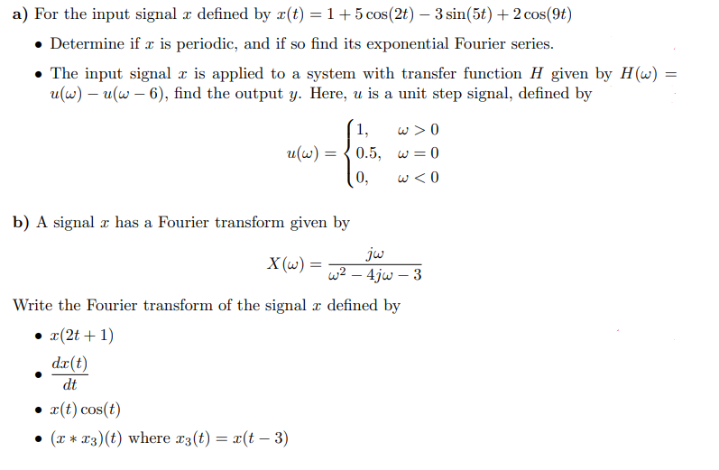 Solved a) For the input signal x defined by | Chegg.com