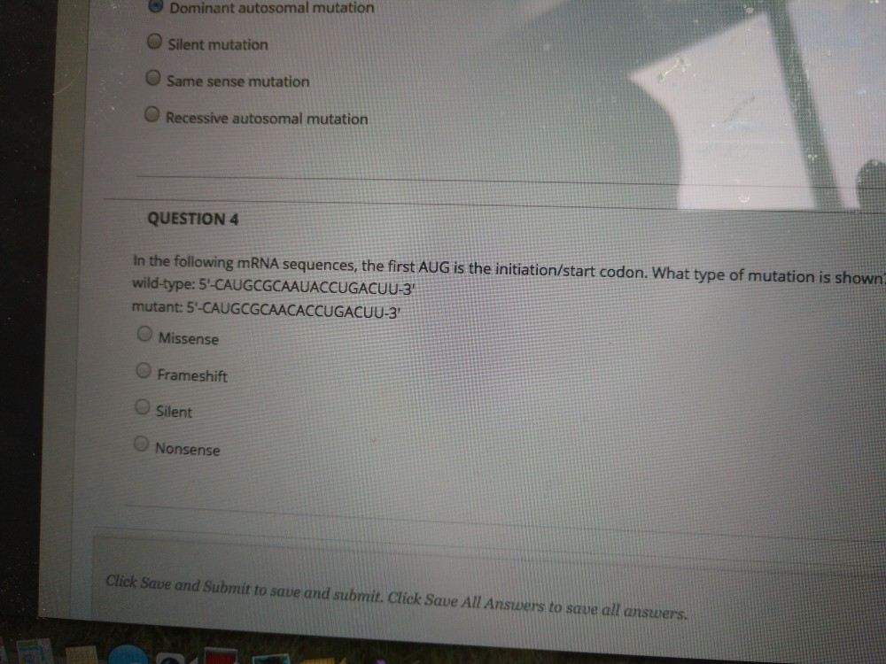 Solved Dominant autosomal mutation O Silent mutation O Same | Chegg.com