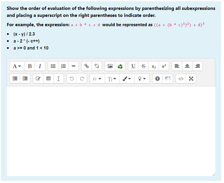 Solved Show the order of evaluation of the following | Chegg.com