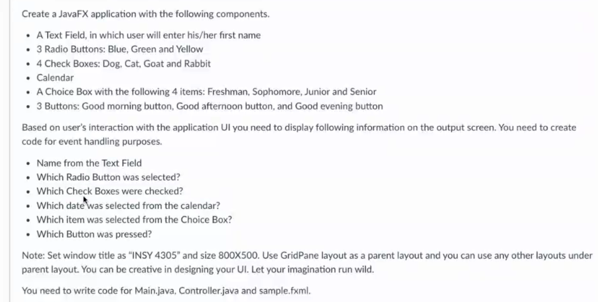 Solved Create a JavaFX application with the following | Chegg.com