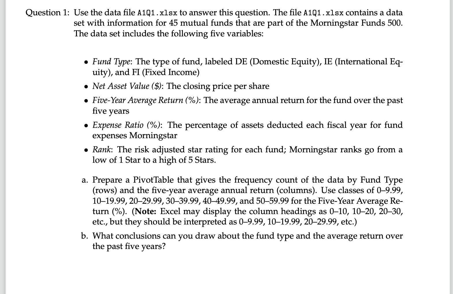 Solved Question 1 Use The Data File A1q1xlsx To Answer 5062