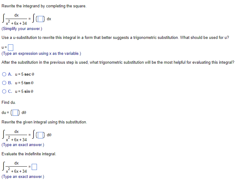 Solved Rewrite the integrand by completing the square. | Chegg.com