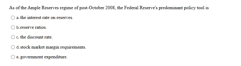 Solved As of the Ample Reserves regime of post-October 2008, | Chegg.com
