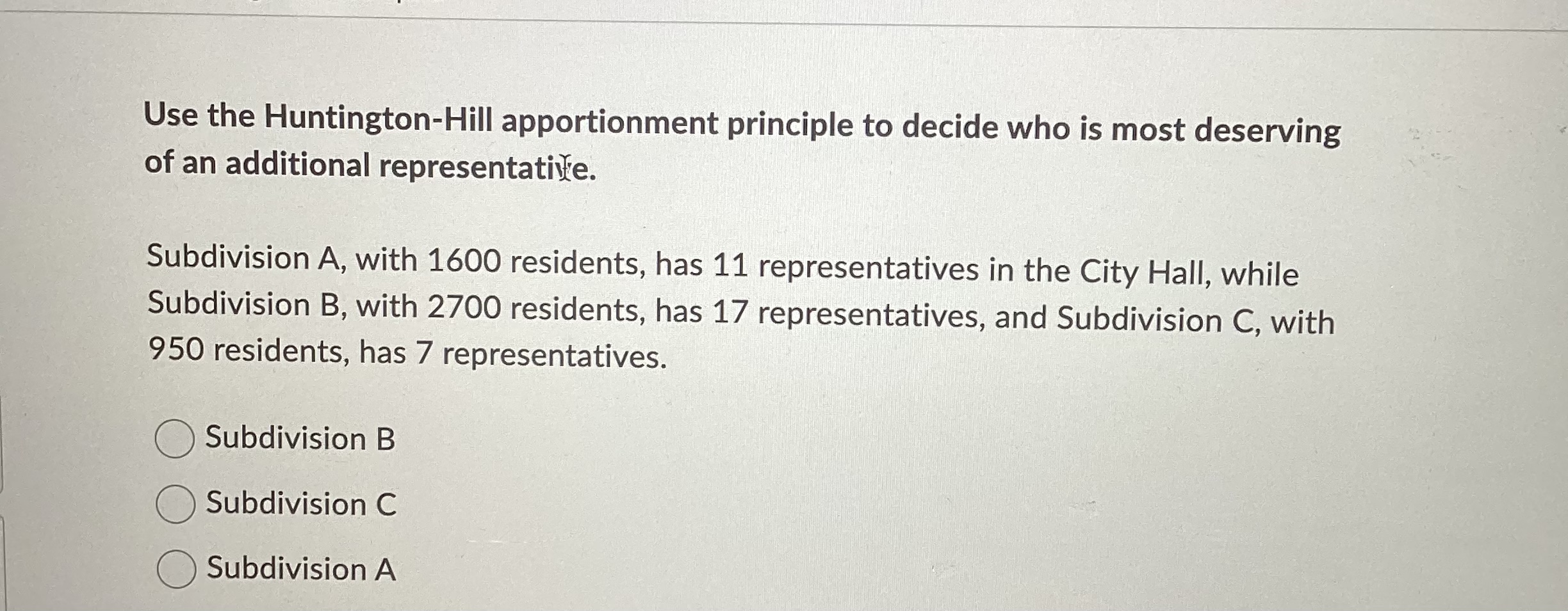 Solved Use the Huntington Hill apportionment principal to | Chegg.com