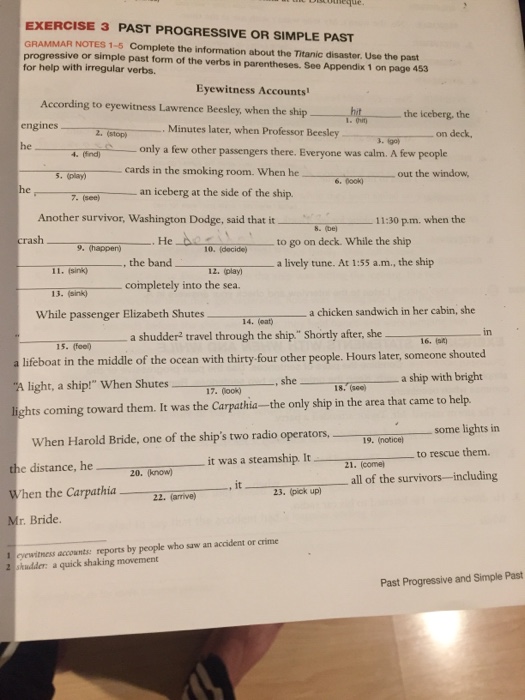 Solved EXERCISE 3 PAST PROGRESSIVE OR SIMPLE PAST GRAMMAR | Chegg.com