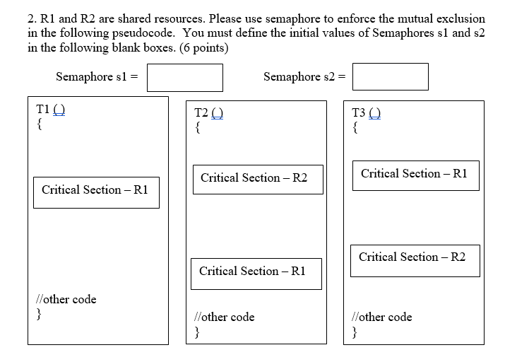 Solved 2. R1 and R2 are shared resources. Please use | Chegg.com