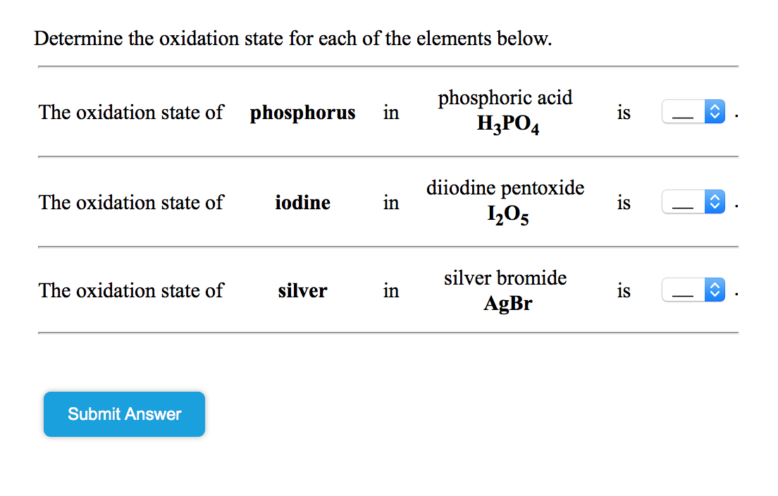 Solved Determine the oxidation state for each of the | Chegg.com
