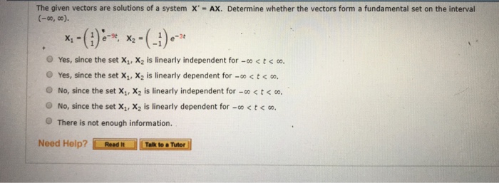 Solved The given vectors are solutions of a system X'-AX. | Chegg.com