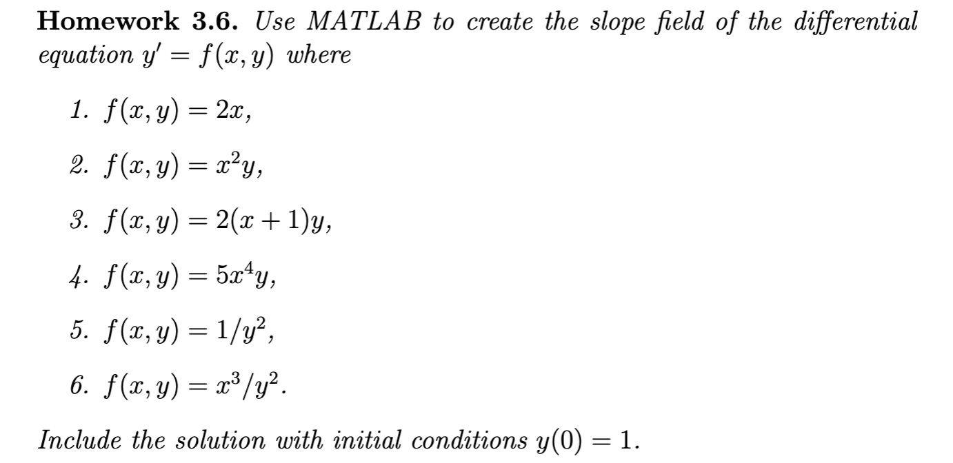 Homework 3.6. Use MATLAB to create the slope field of | Chegg.com