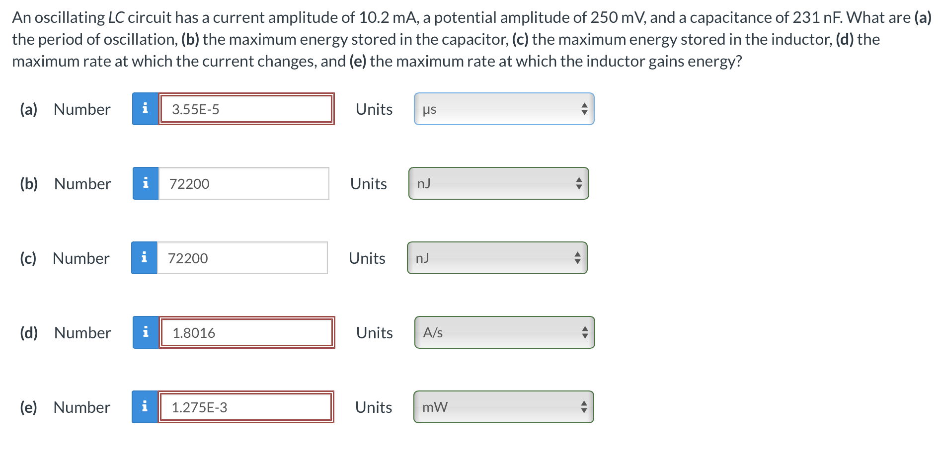 Solved An oscillating LC ﻿circuit has a current amplitude of | Chegg.com