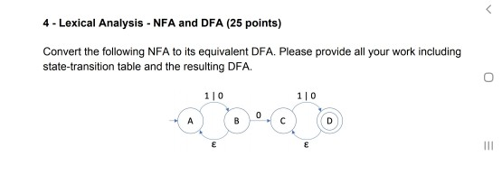 Solved 4 - Lexical Analysis - NFA and DFA (25 points) | Chegg.com