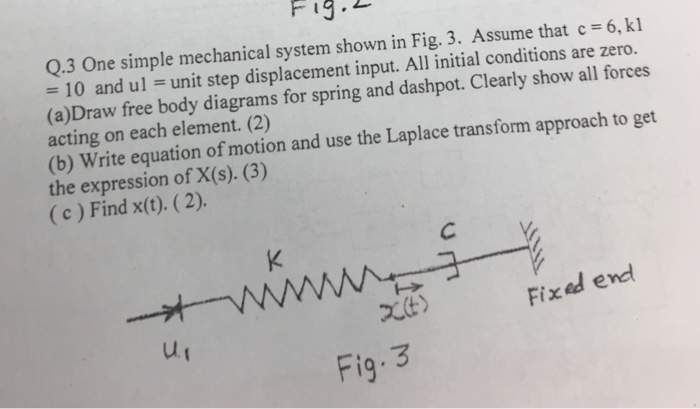 Solved One simple mechanical system shown in Fig. 3. Assume | Chegg.com