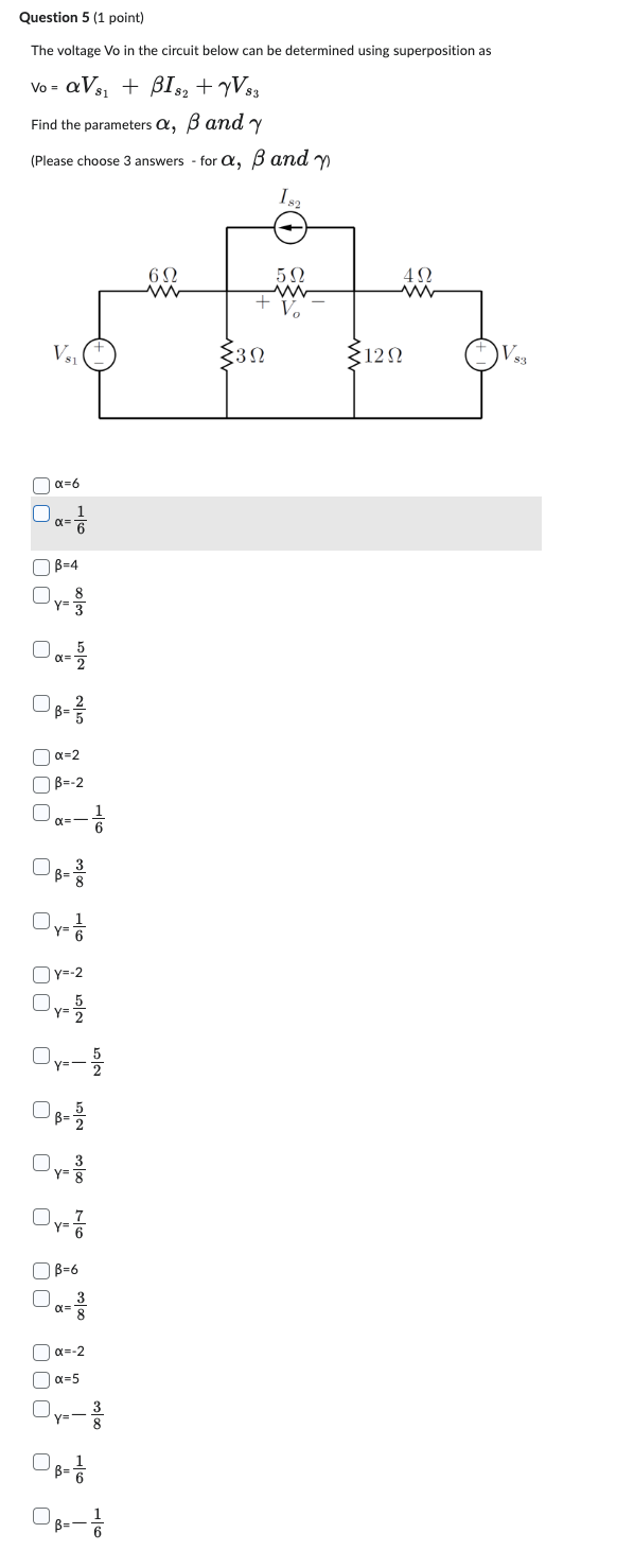 Solved Question 5 (1 point) The voltage Vo in the circuit | Chegg.com