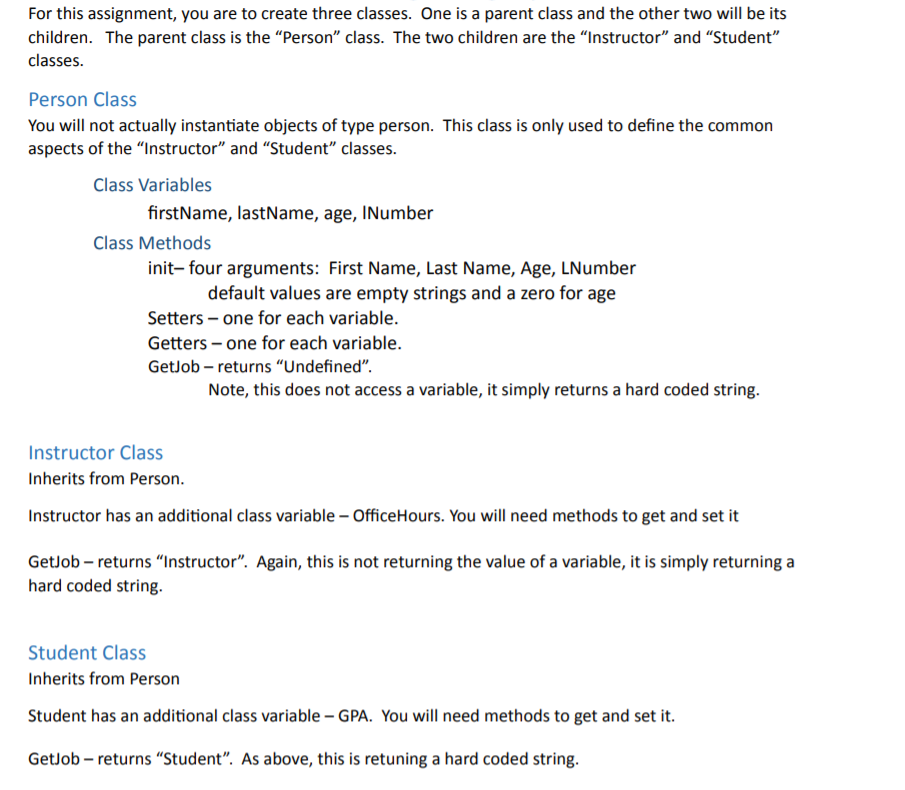 Solved For this assignment, you are to create three classes. | Chegg.com