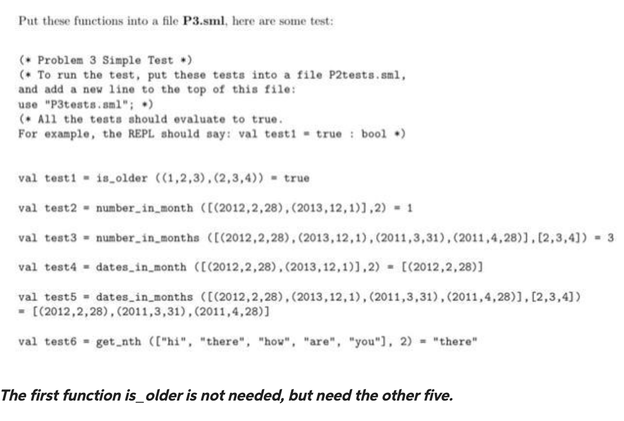 Solved In this problem You will write some SML functions | Chegg.com
