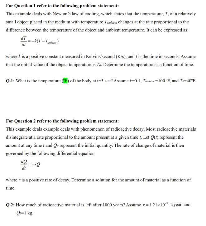 Solved For Question 1 refer to the following problem | Chegg.com