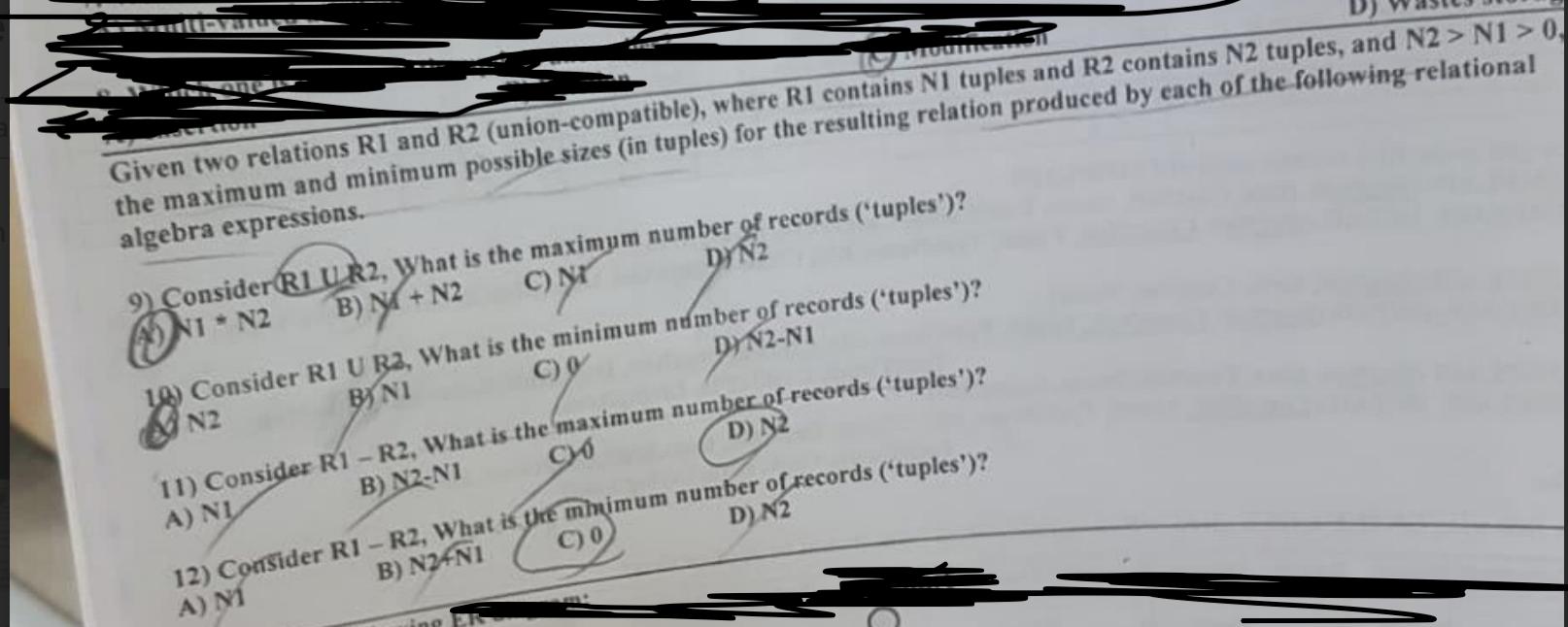 Solved the maximum and minimum possible sizes (in tuples) | Chegg.com