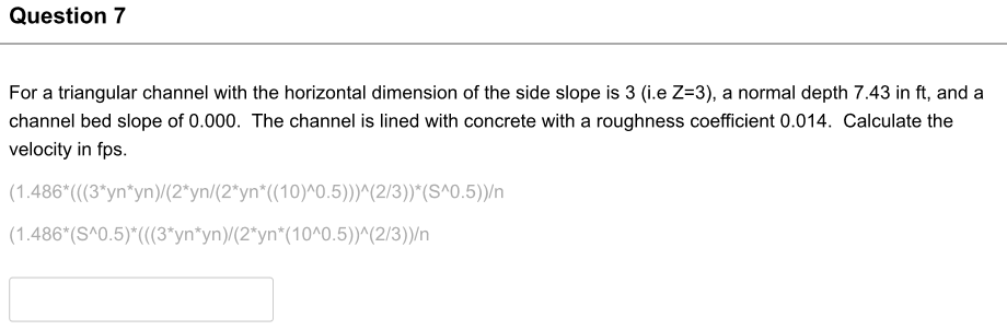 Solved For a triangular channel with the horizontal | Chegg.com