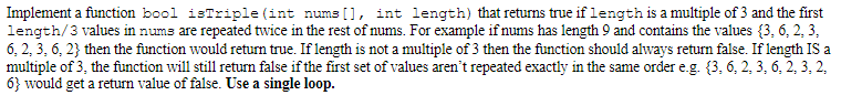 Solved Implement A Function Bool Istriple Int Nums Int 