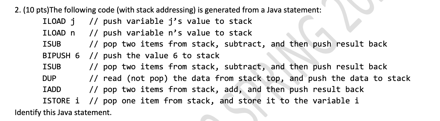 Solved 2. (10 pts)The following code (with stack addressing) | Chegg.com