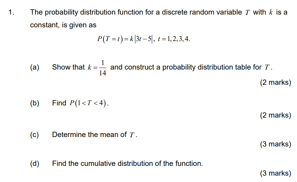 Solved 1. The probability distribution function for a | Chegg.com