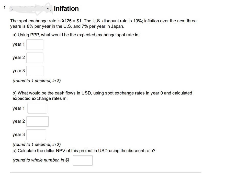 Solved The spot exchange rate is ¥125=$1. The U.S. discount | Chegg.com