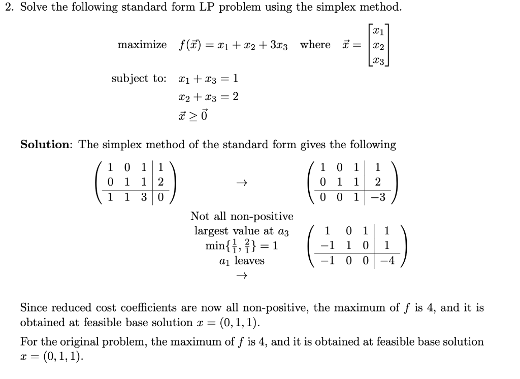Solved 2. Solve the following standard form LP problem using | Chegg.com