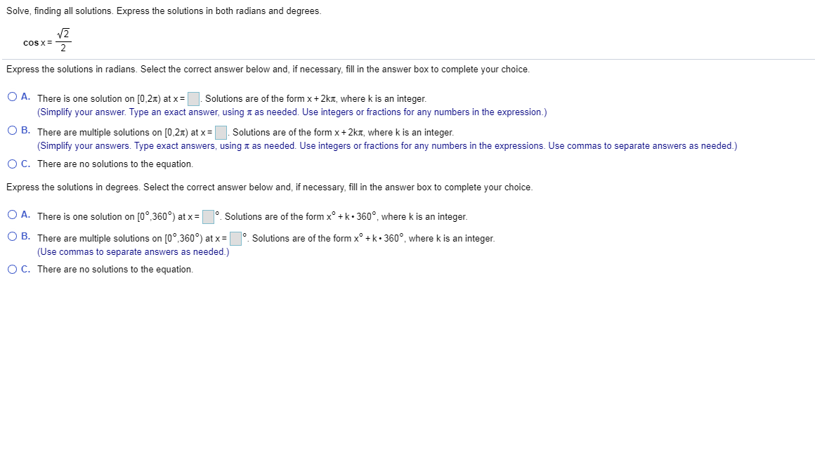 Solved Solve, finding all solutions. Express the solutions | Chegg.com