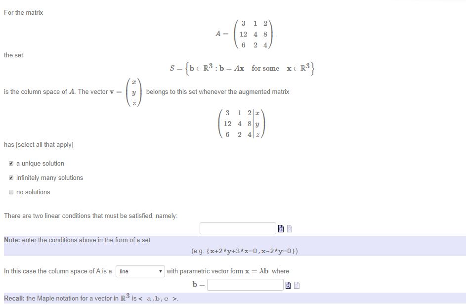 Solved For the matrix 3 1 2 A 12 48 6 2 4 the set S-beR3 bAx | Chegg.com