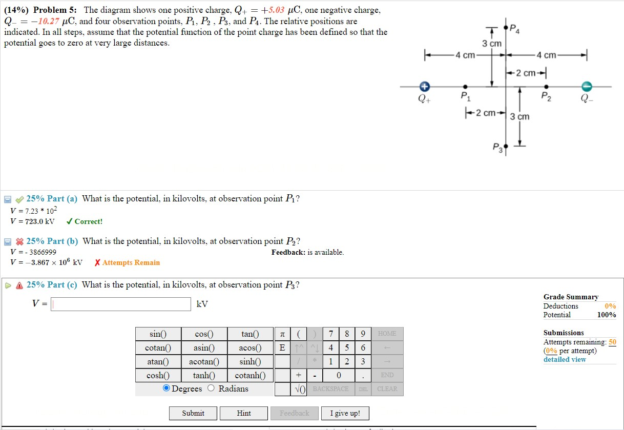 Solved (14\%) Problem 5: The diagram shows one positive | Chegg.com