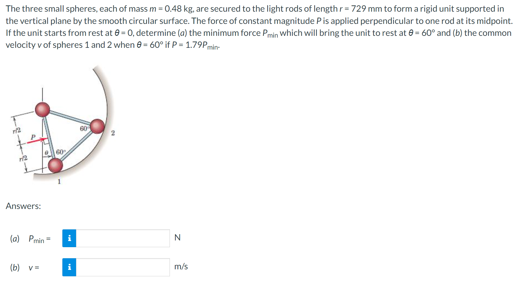 Solved The three small spheres, each of ﻿mass m=0.48kg, ﻿are | Chegg.com