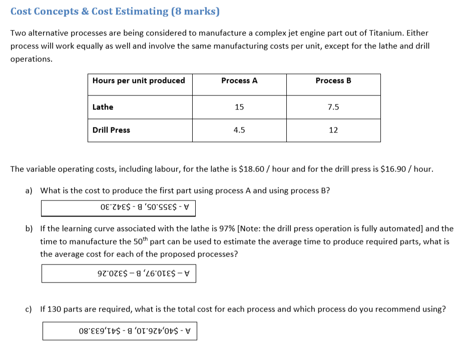 Solved Cost Concepts&Cost Estimating (8 marks) Two | Chegg.com