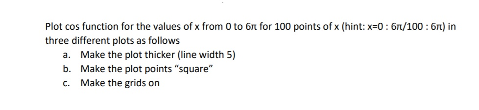 Solved Plot cos function for the values of x from 0 to 6n | Chegg.com