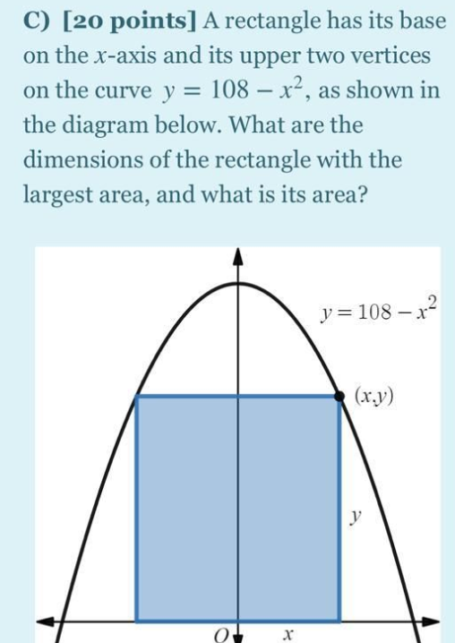 Solved C) [20 points] A rectangle has its base on the x-axis | Chegg.com