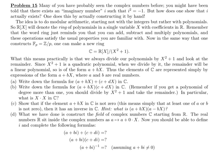 Solved Problem 15 Many of you have probably seen the complex | Chegg.com