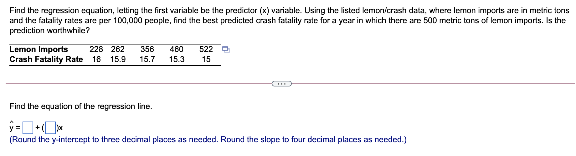 Solved Find the regression equation, letting the first | Chegg.com