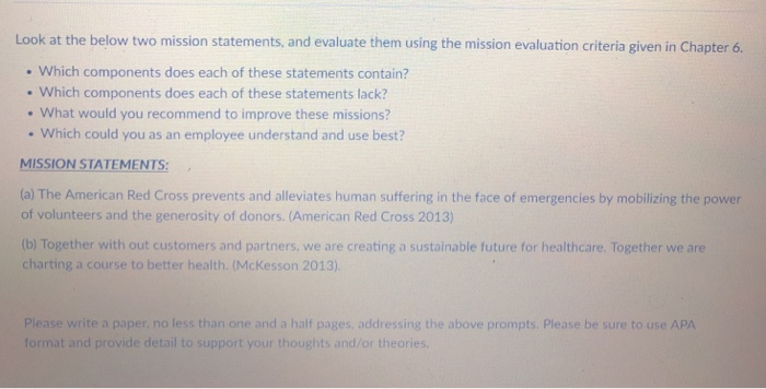 Solved Look at the below two mission statements, and | Chegg.com