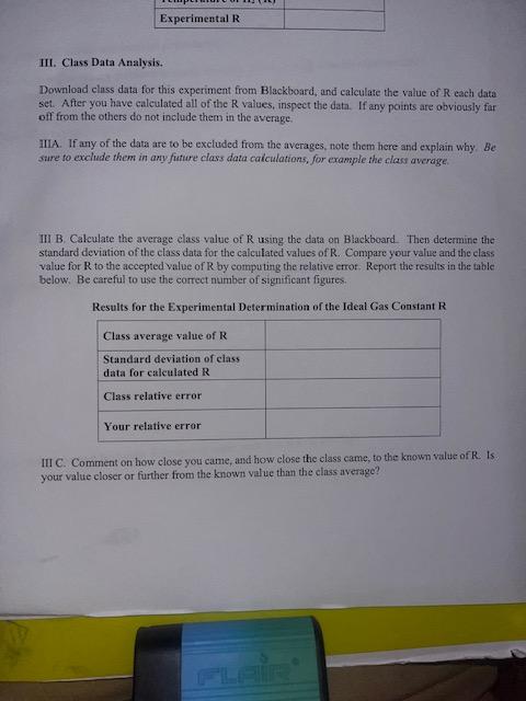 III. Class Data Analysis. Download cliss data for | Chegg.com
