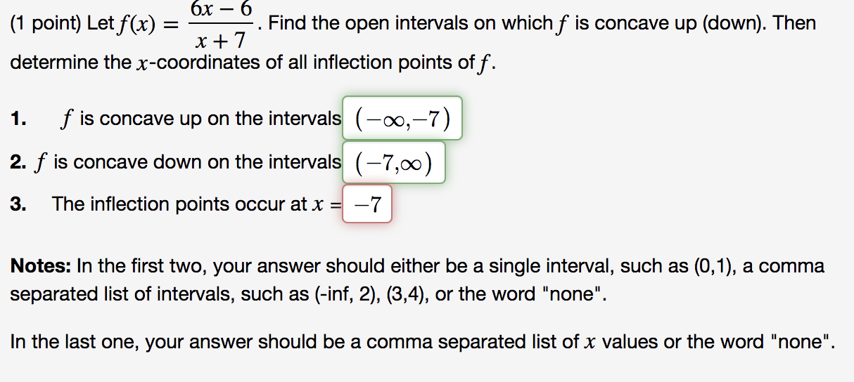 Solved = 6x – 6 (1 point) Let f(x) = Find the open intervals | Chegg.com